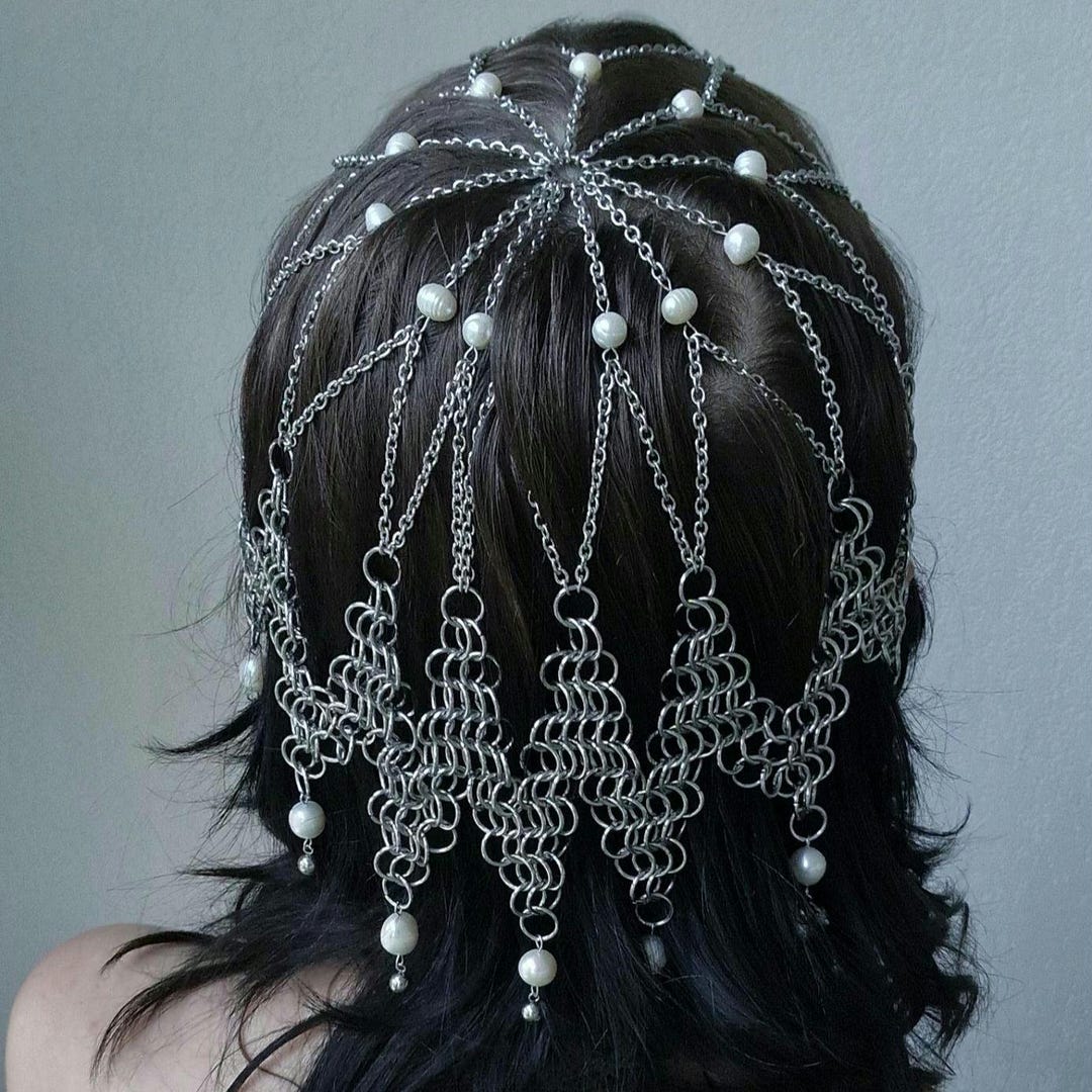 Chainmail Headpiece- Elven Wedding - Bridal Headdress - Medieval ...