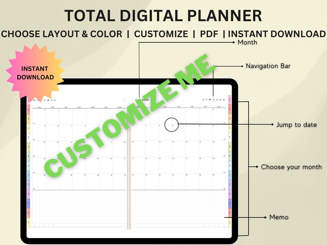 Yearly Calendar, Monthly Planner, Weekly Planner, Wellness Planner ...