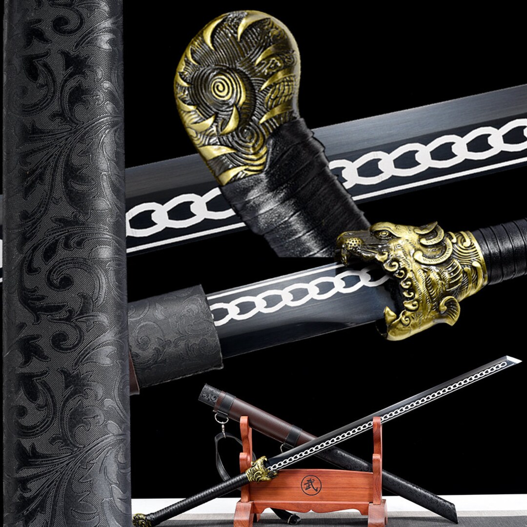 Black Samurai Sword Black Cutout Tsuba Katanasilver Blade - Etsy