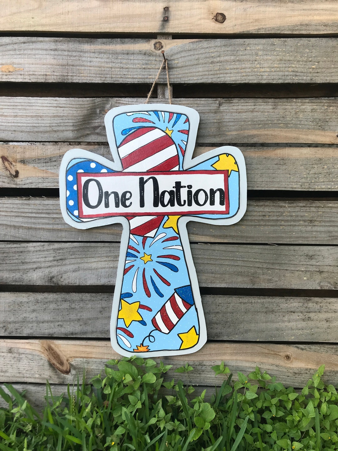 July 4th “one Nation” Cross Door Hanger - Etsy