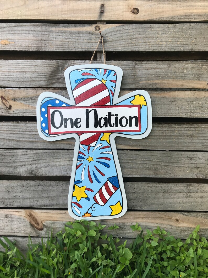 July 4th one Nation Cross Door Hanger - Etsy