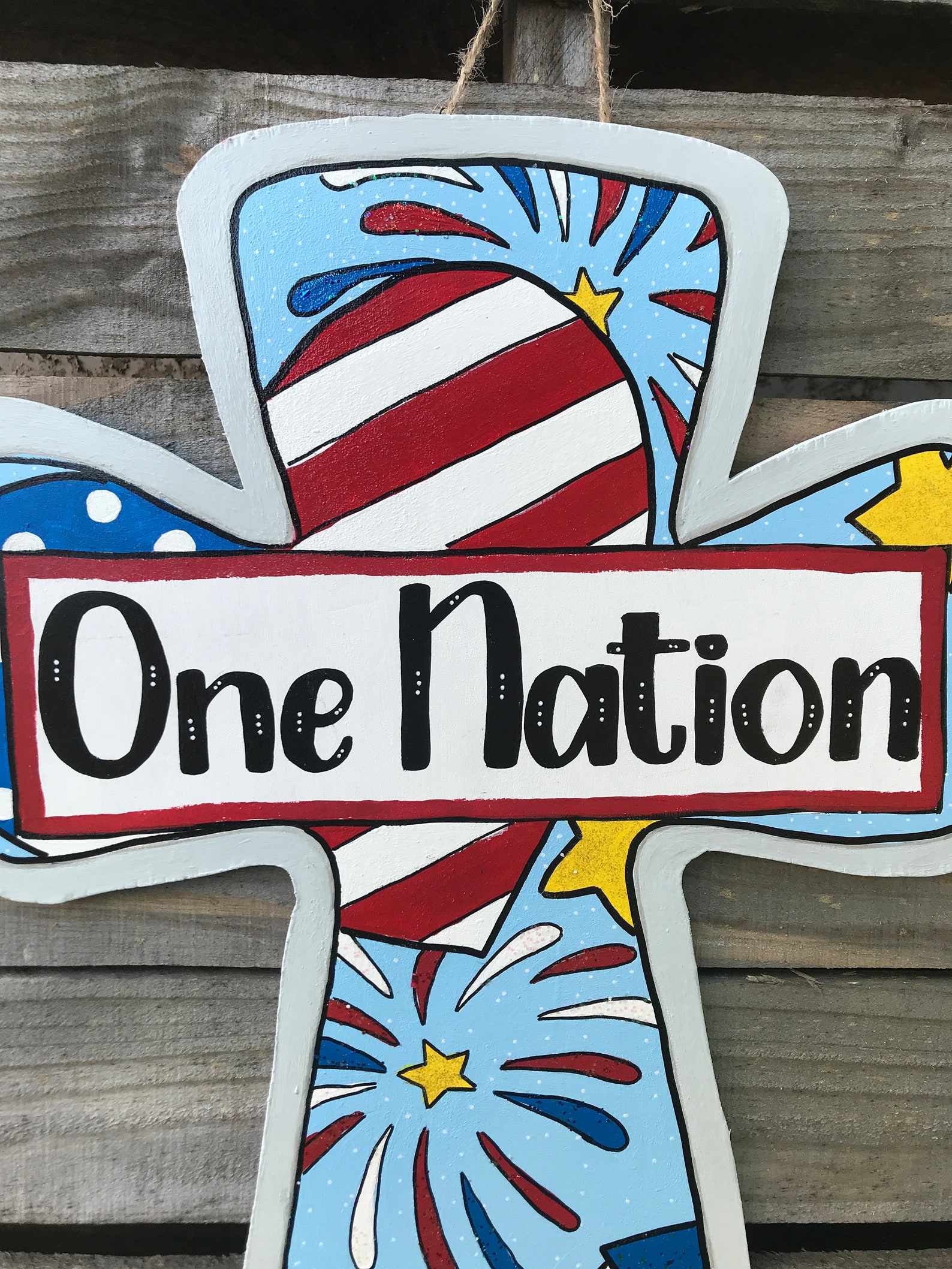 July 4th one Nation Cross Door Hanger - Etsy