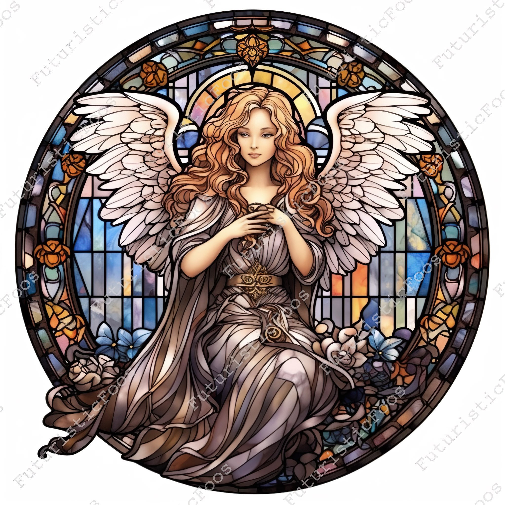 12 Stained Glass Angel Sublimation Bundle PNG, Angel Digital Paper ...