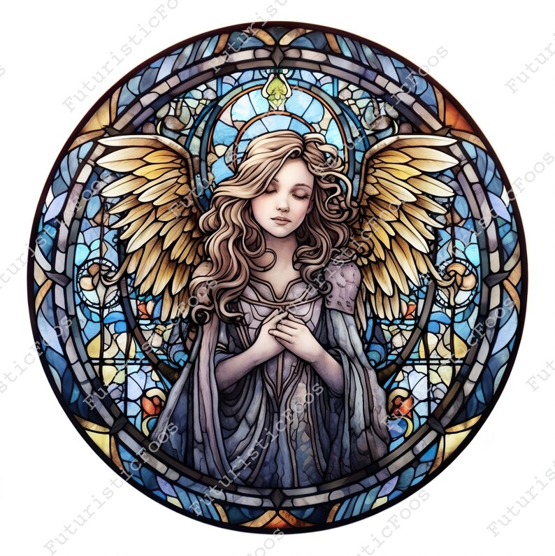 12 Stained Glass Angel Sublimation Bundle PNG, Angel Digital Paper ...