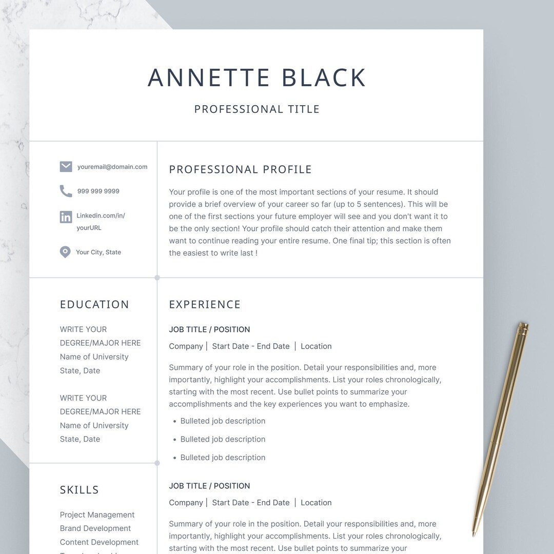 Modelo de currículo amigável Ats, modelo de currículo Word, modelo de ...