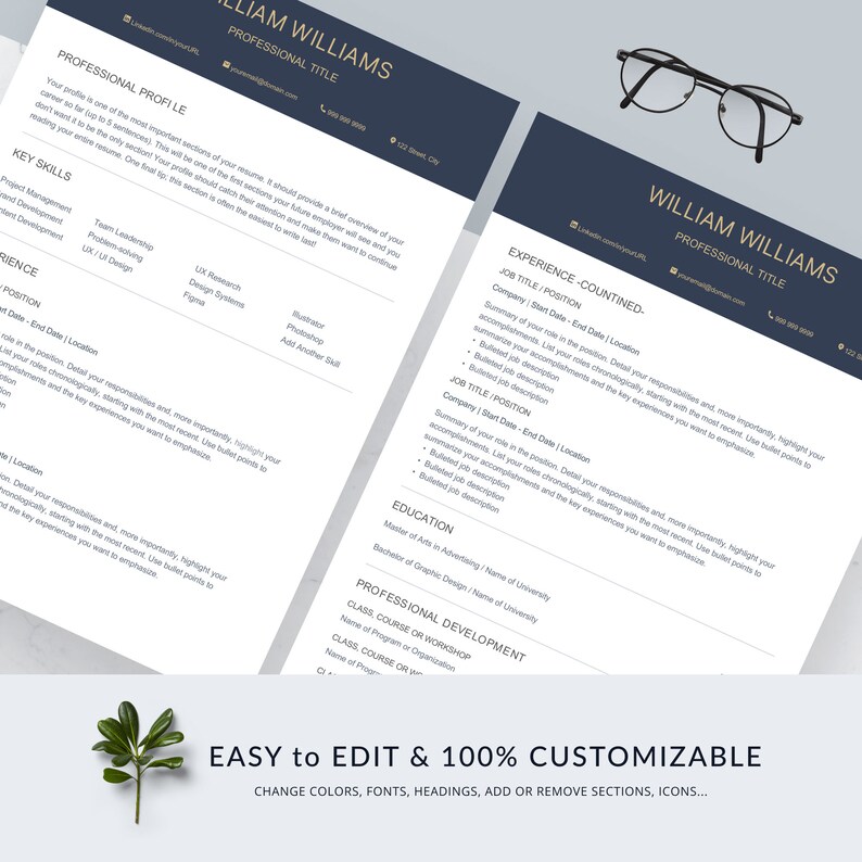 Minimalist, Professional Resume Template for Google Docs, Word, Modern ...