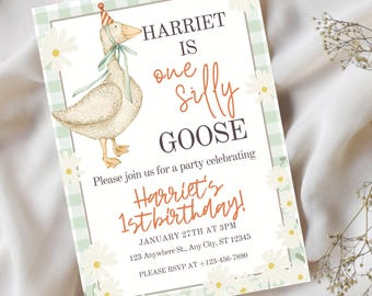 Silly Goose 1st Birthday Invitation: Editable Canva Template (digital ...