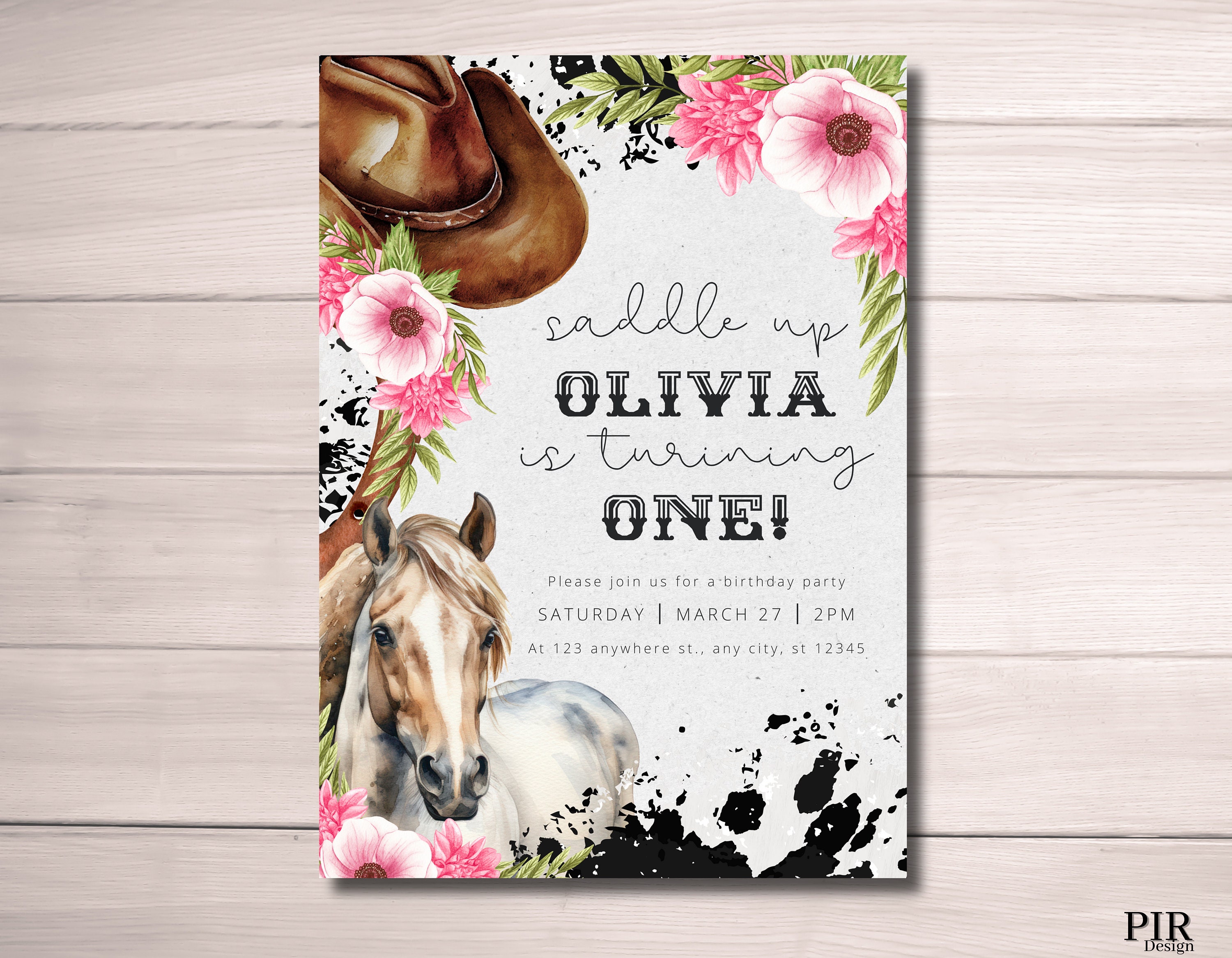 Editable Horse Birthday Party, Cowboy Hat Saddle up Template, Pink ...