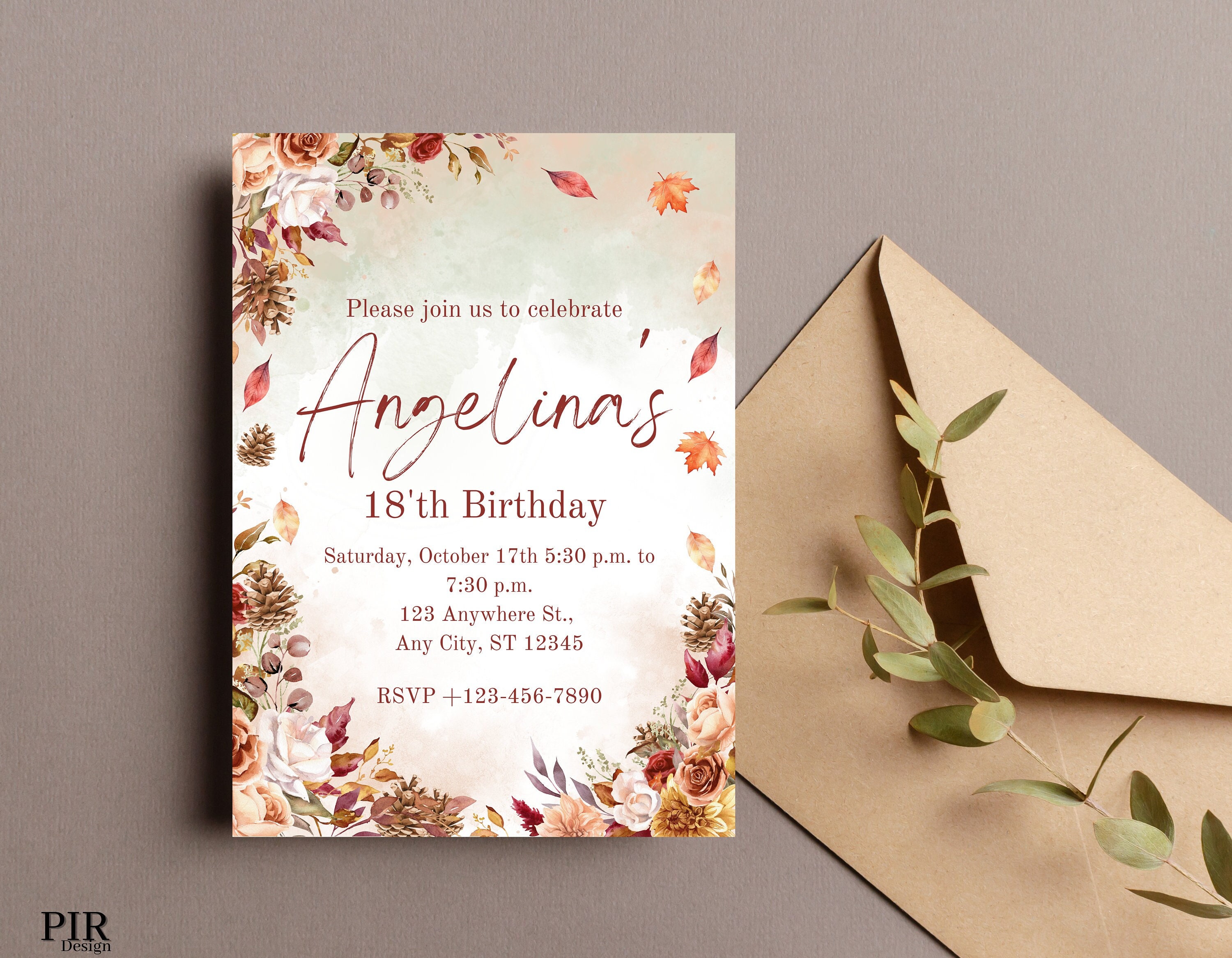 Autumn Floral Birthday Party Invitation, Fall Birthday Invite, Any Age ...