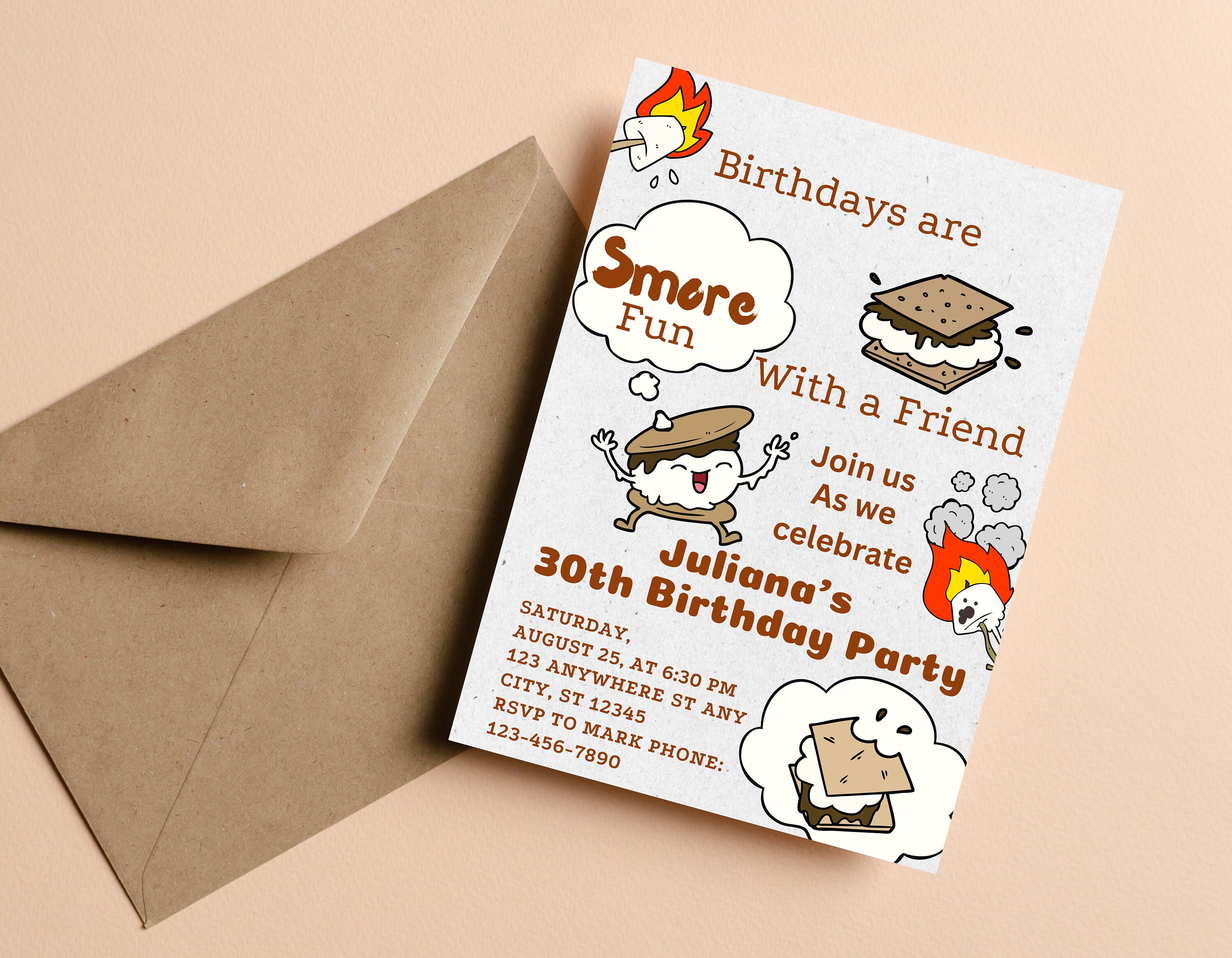 S'mores Birthday Invitation Template, Printable Birthday Invite ...