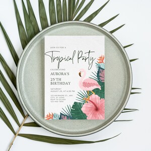 Tropical Birthday Party Invitation: Flamingo Canva Template (digital ...