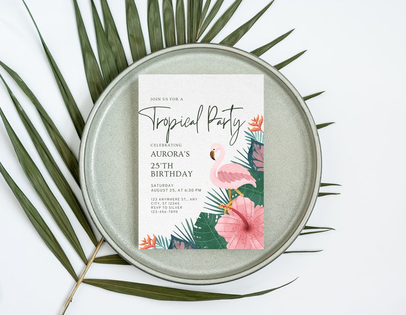 Editable Tropical Birthday Party Invitation, Tropical Party Invite ...