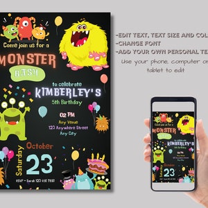 Editable Monster Bash Birthday Invitation Template (digital File) - Etsy