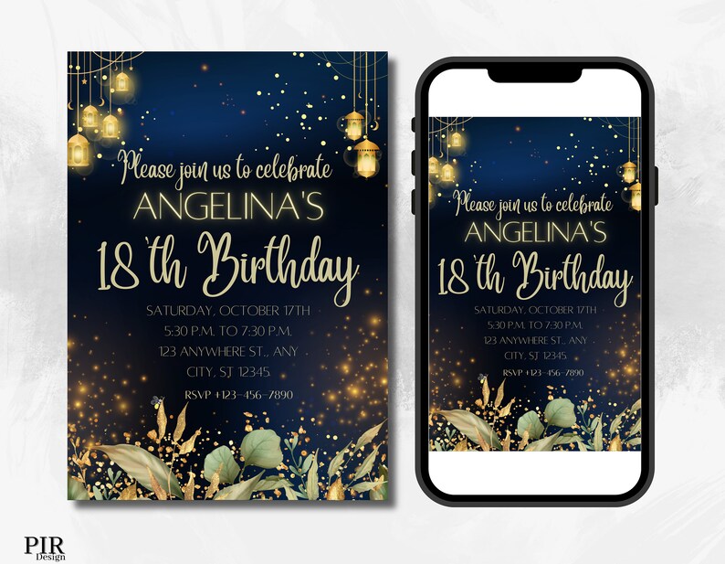 Night Firefly Birthday Invitation, Bright Digital Invite, Editable ...