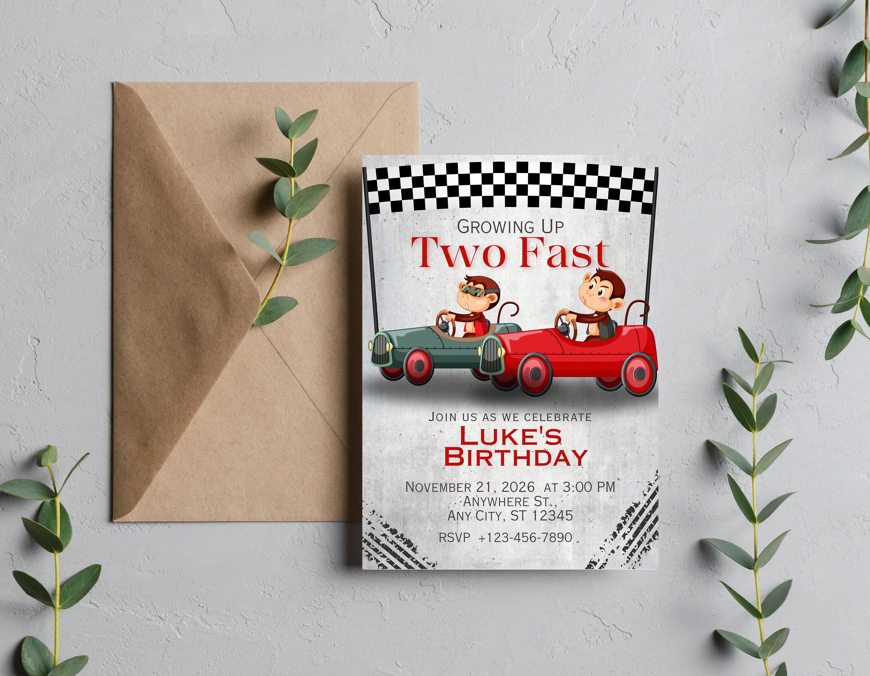 Editable Rally Theme Birthday Invitation, Children Birthday Party ...