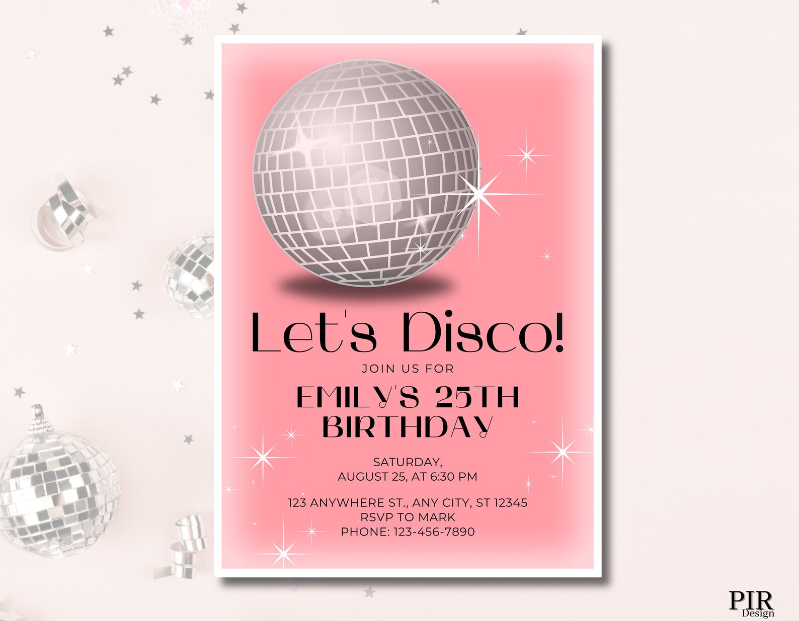 Pink Disco Birthday Invitation: Editable Canva Template (5x7" Digital ...