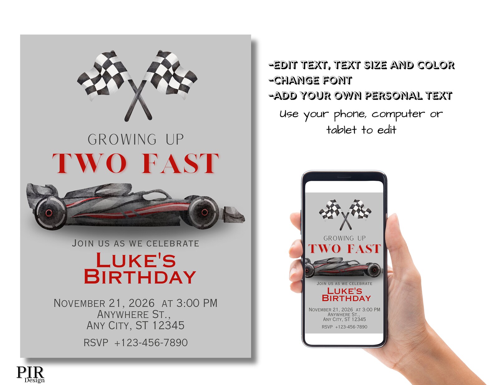 Editable Rally Theme Birthday Invitation, Children Birthday Party ...