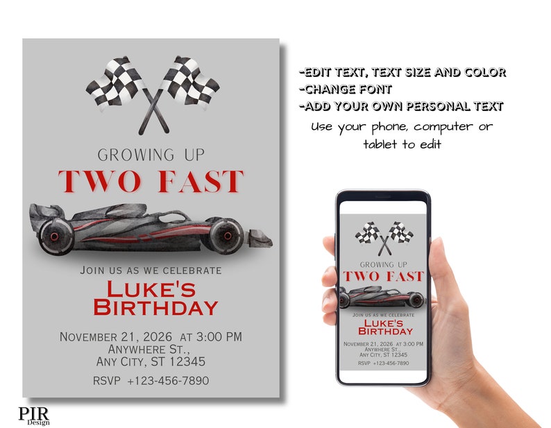 Editable Rally Theme Birthday Invitation, Children Birthday Party ...