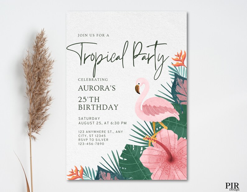 Editable Tropical Birthday Party Invitation, Tropical Party Invite ...