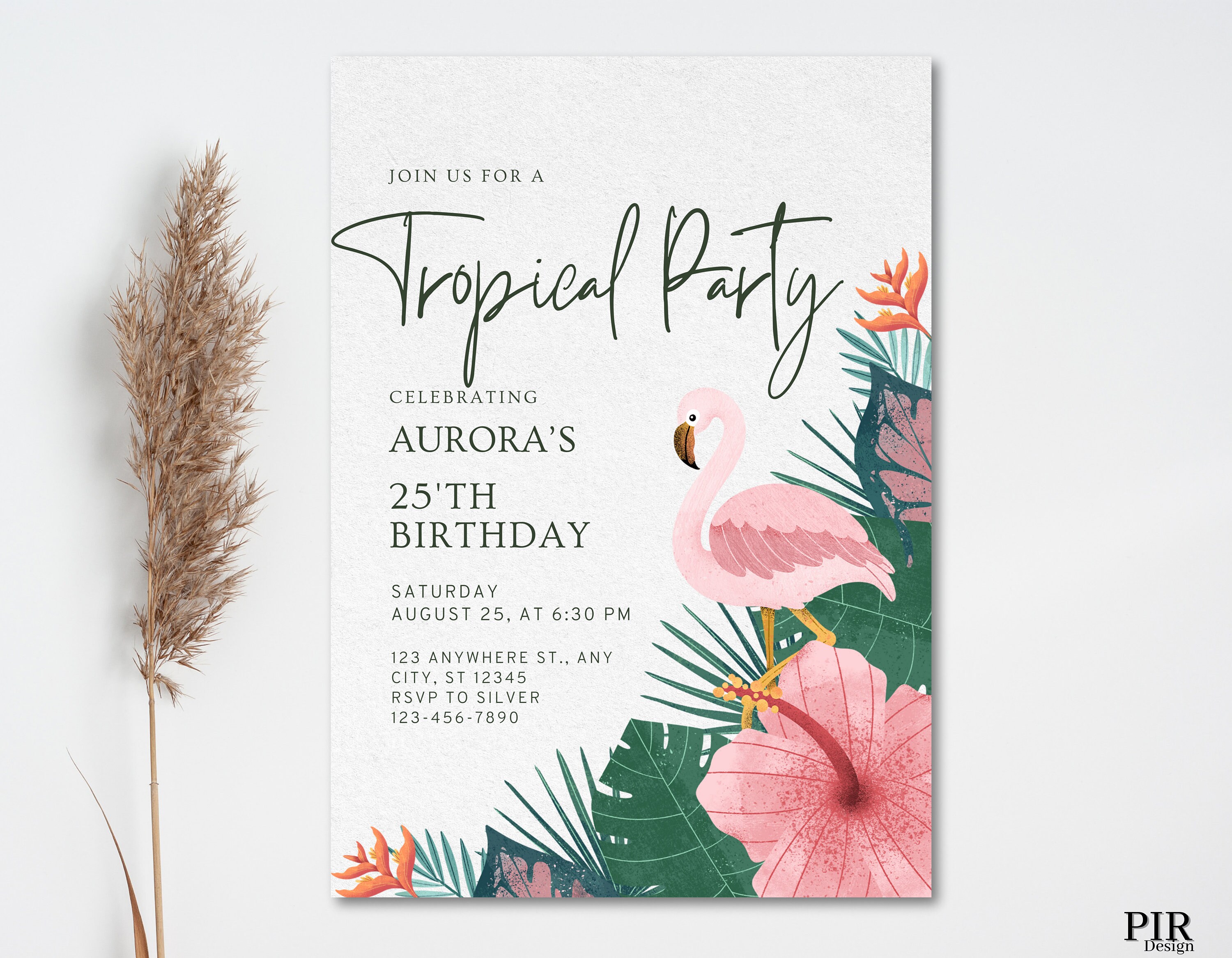 Editable Tropical Birthday Party Invitation, Tropical Party Invite ...