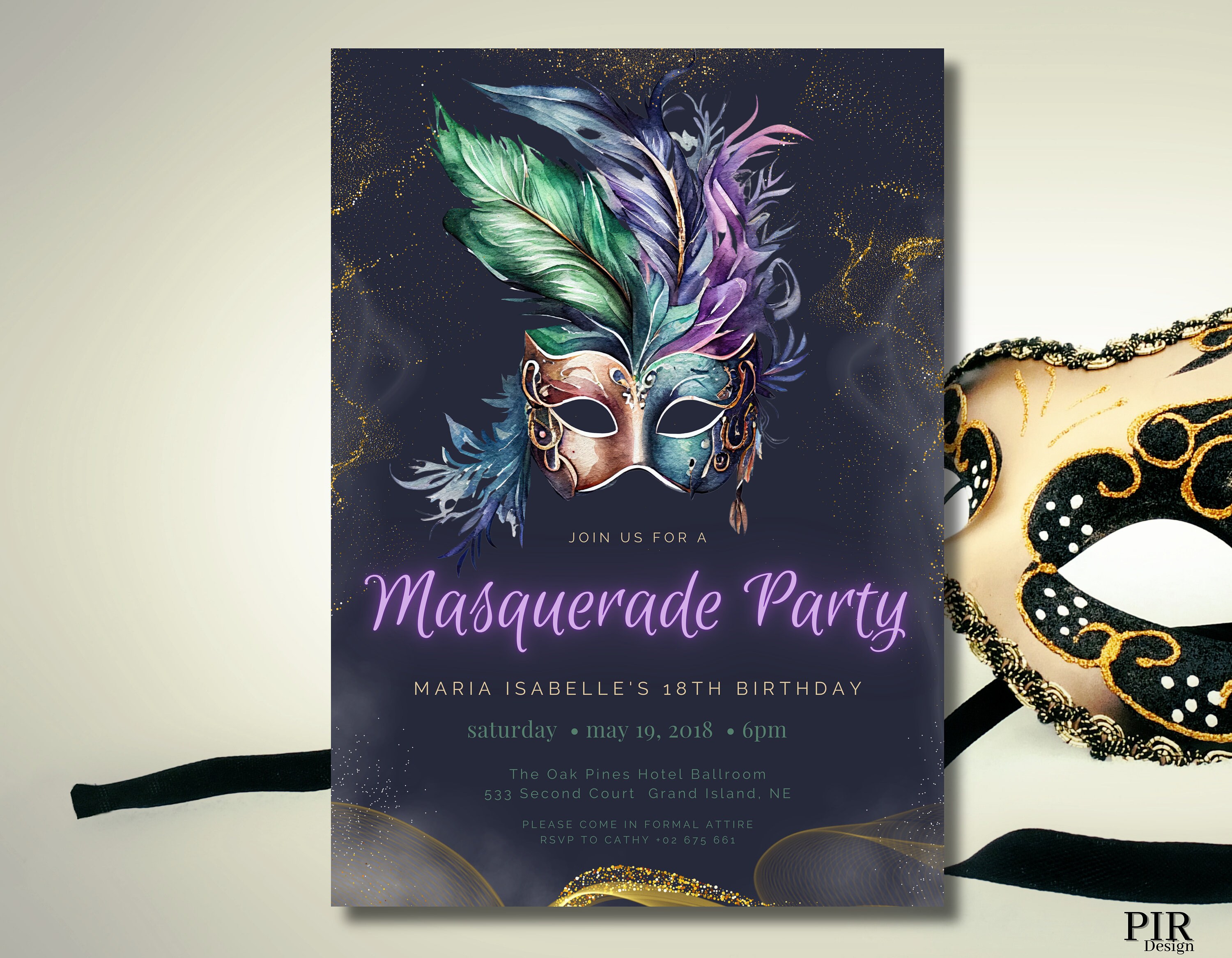 Editable Masquerade Birthday Party Invitation, Luxury Birthday Invite ...
