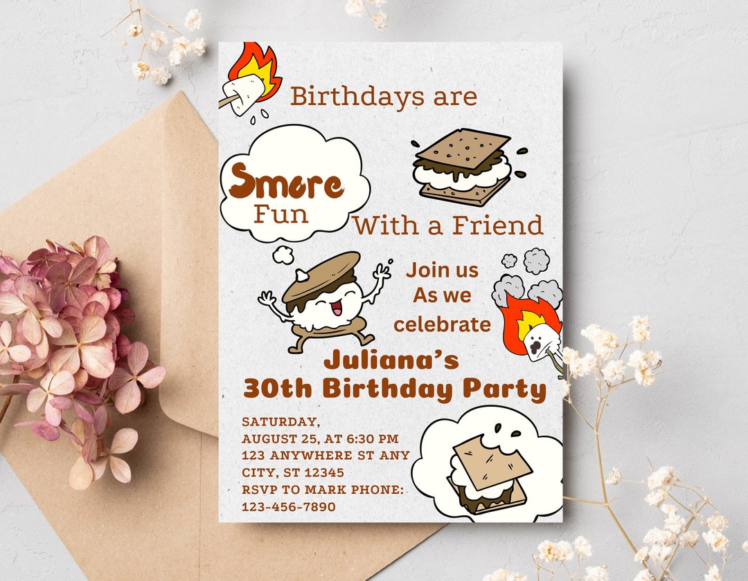 S'mores Birthday Invitation Template, Printable Birthday Invite ...