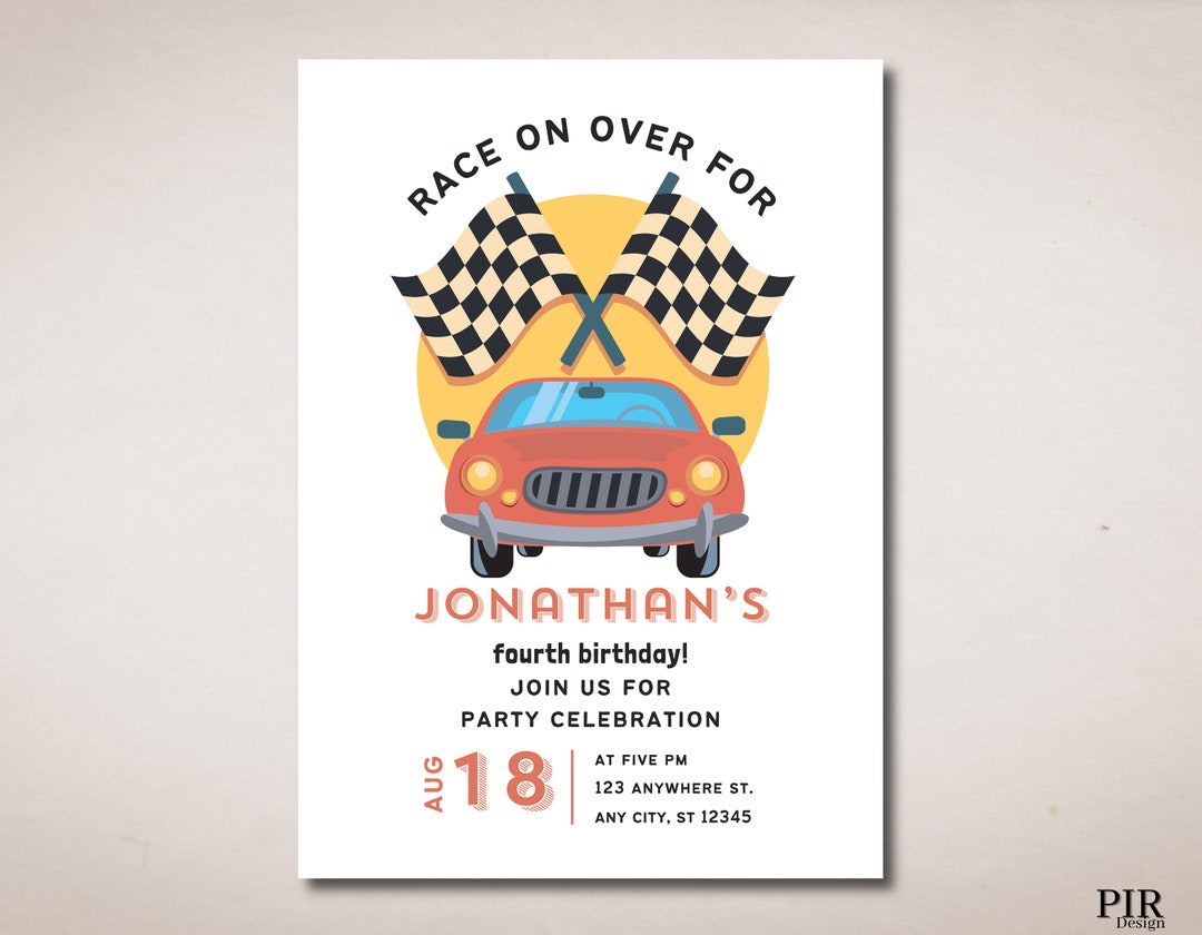 Editable Rally Theme Birthday Invitation, Children Race Theme Birthday ...