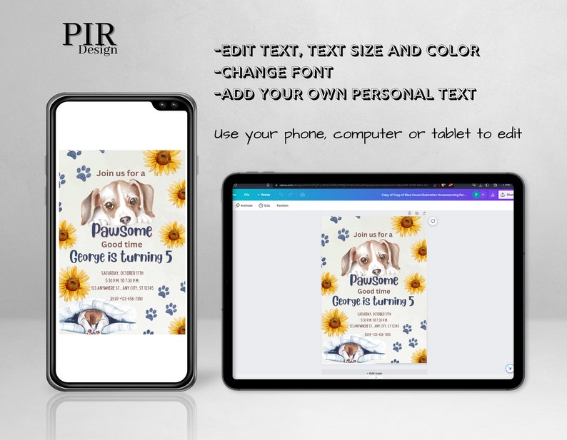 Editable Pawsome Party Invitation Pawsome Puppy Birthday Dog - Etsy