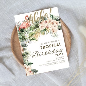Editable Tropical Birthday Party Invitation, Aloha Birthday Invite ...