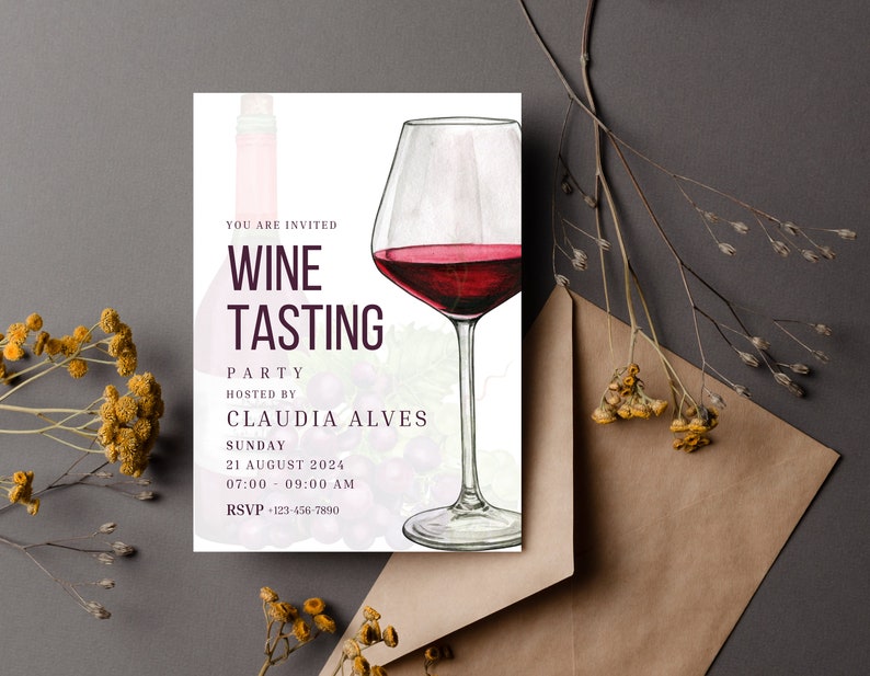 Simple Wine Tasting Invitation, Vineyard Event, Birthday Party ...