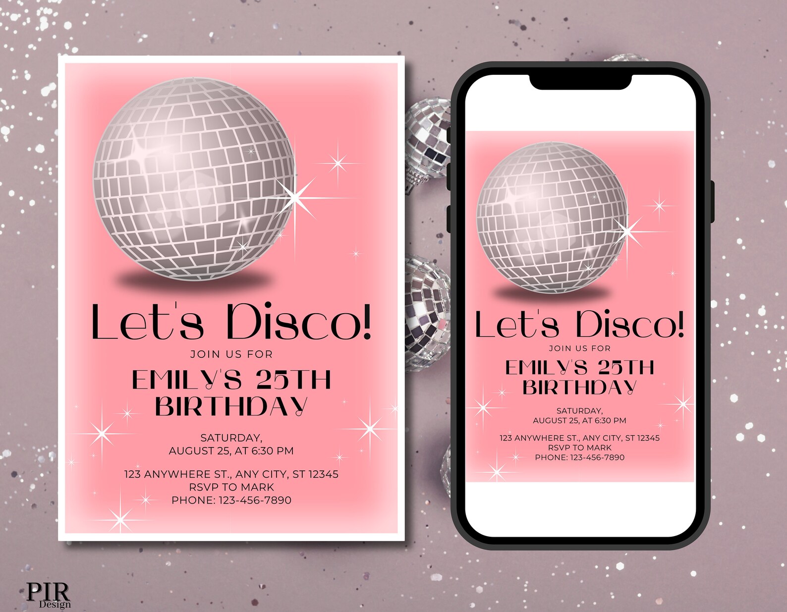Editable Pink and Black Disco Birthday Party Invitation, Let's Disco ...