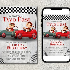 Editable Rally Theme Birthday Invitation, Children Birthday Party ...