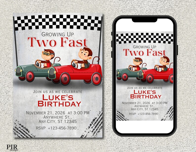 Editable Rally Theme Birthday Invitation, Children Birthday Party ...