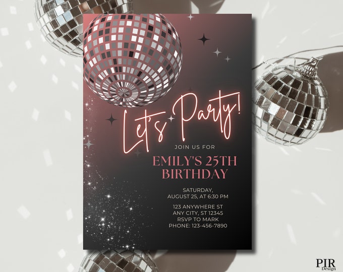 Disco Party Invitation, INSTANT DOWNLOAD Editable Invite for a Retro ...