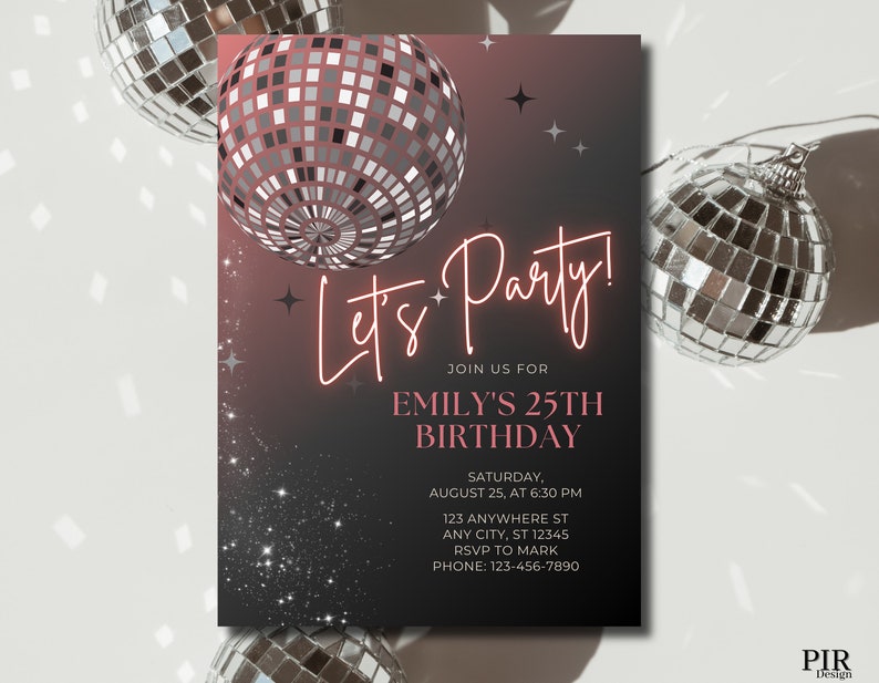 Pink Disco Birthday Party Invitation: Editable Canva Template (digital ...