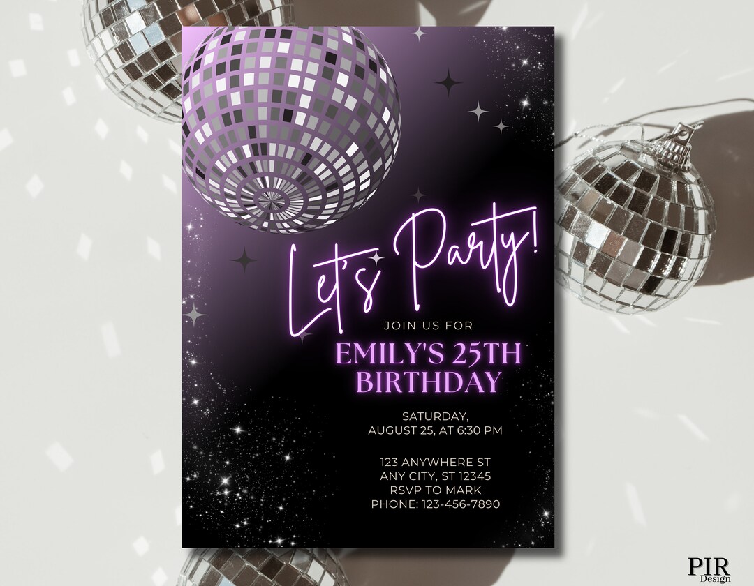 Purple Disco Birthday Party Invitation: Editable Canva Template ...