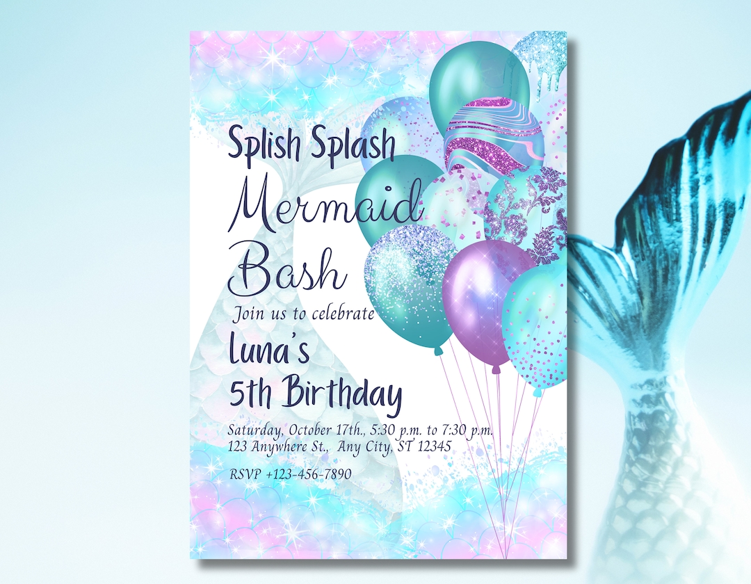 Editable Mermaid Birthday Invitation Template: Under the Sea (digital ...