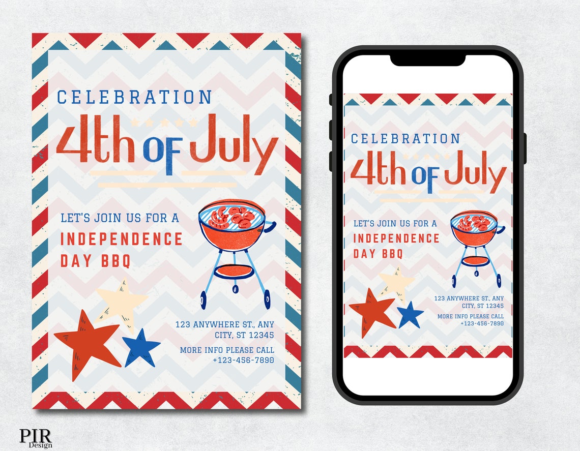 Editable 4th of July Invitation, Independence Day Celebration Template ...