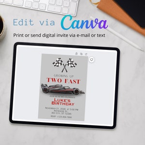 Editable Rally Theme Birthday Invitation, Children Birthday Party ...