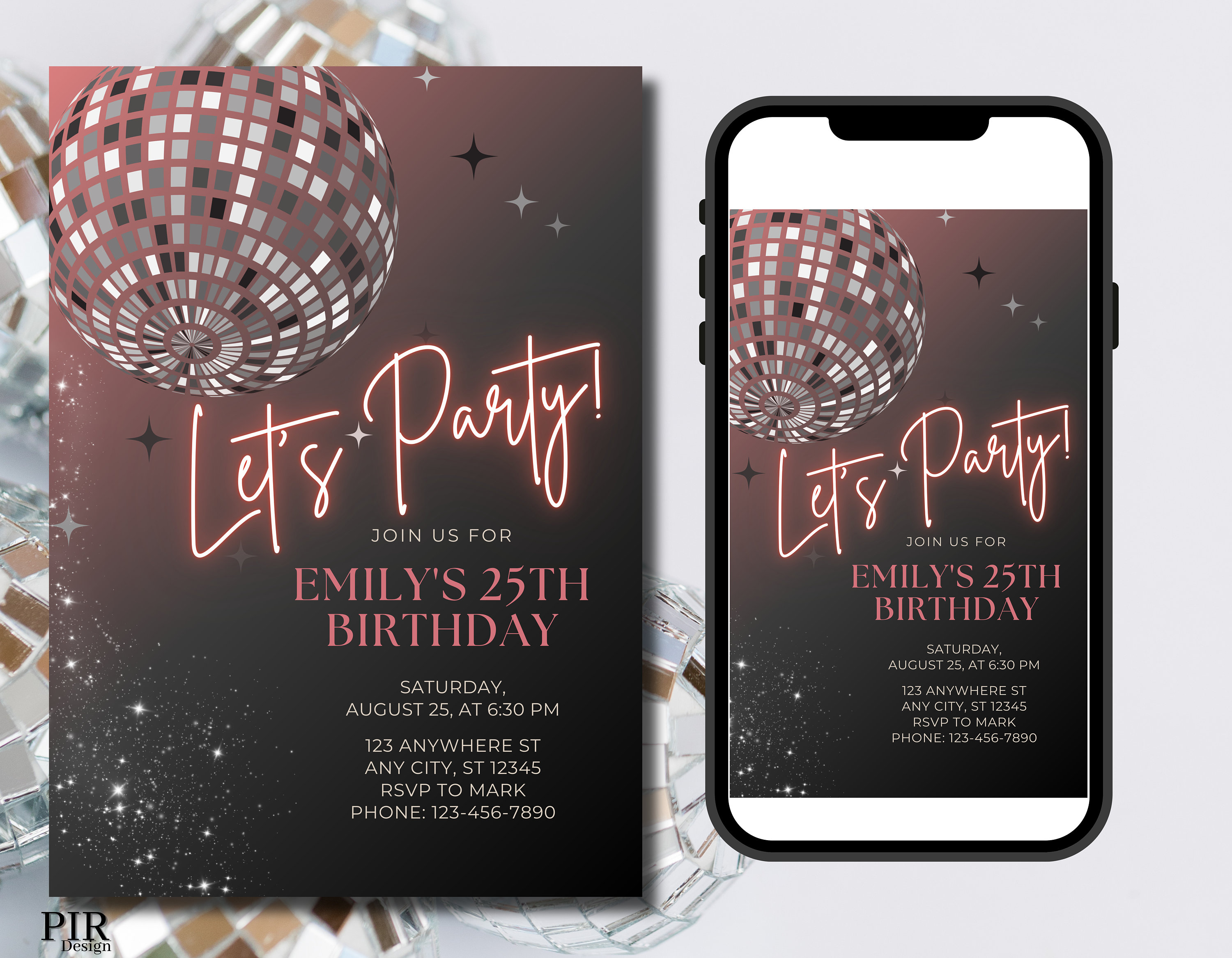 Pink Disco Birthday Party Invitation: Editable Canva Template (digital ...