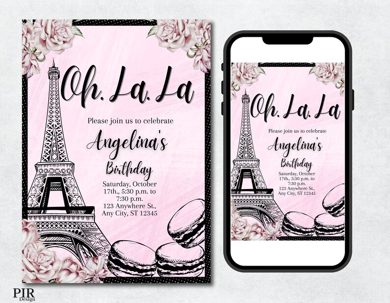 Editable Paris Themed Birthday Party Invitation, Pink Oh La La Birthday ...