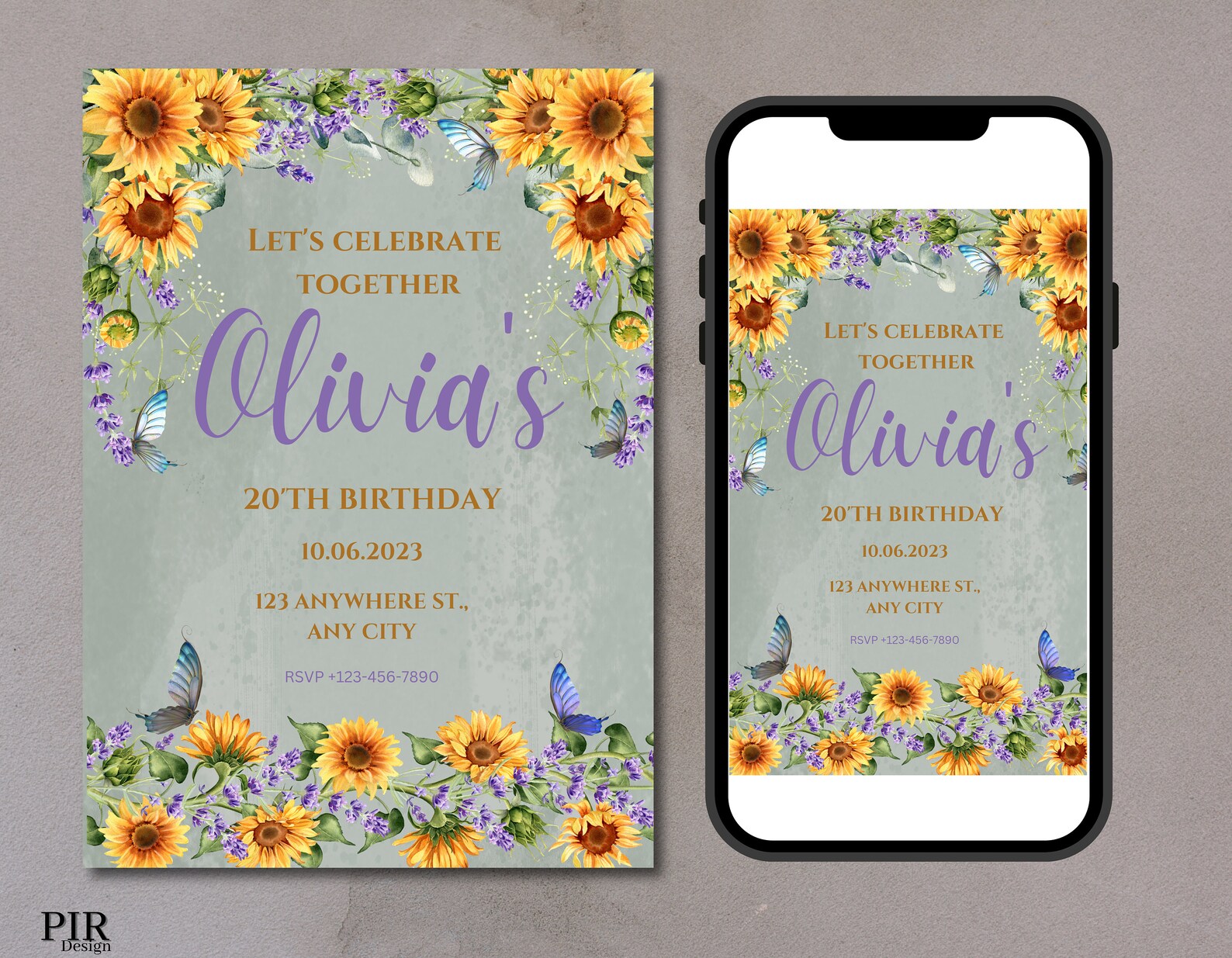 Sunflower Butterfly Birthday Invitation, Digital Invite, Editable Any ...