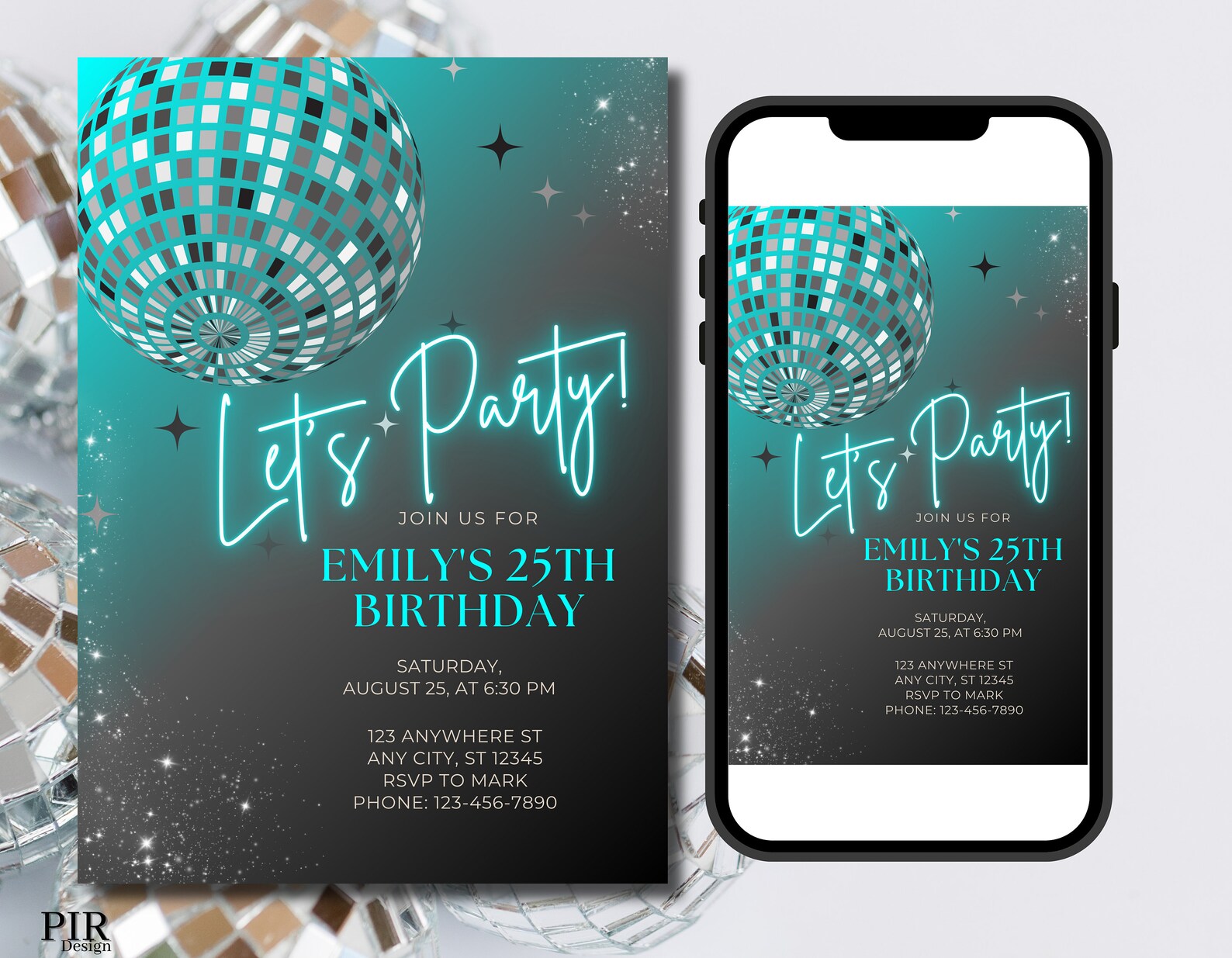 Turquoise Disco Birthday Invitation: Editable Party Invite (canva ...