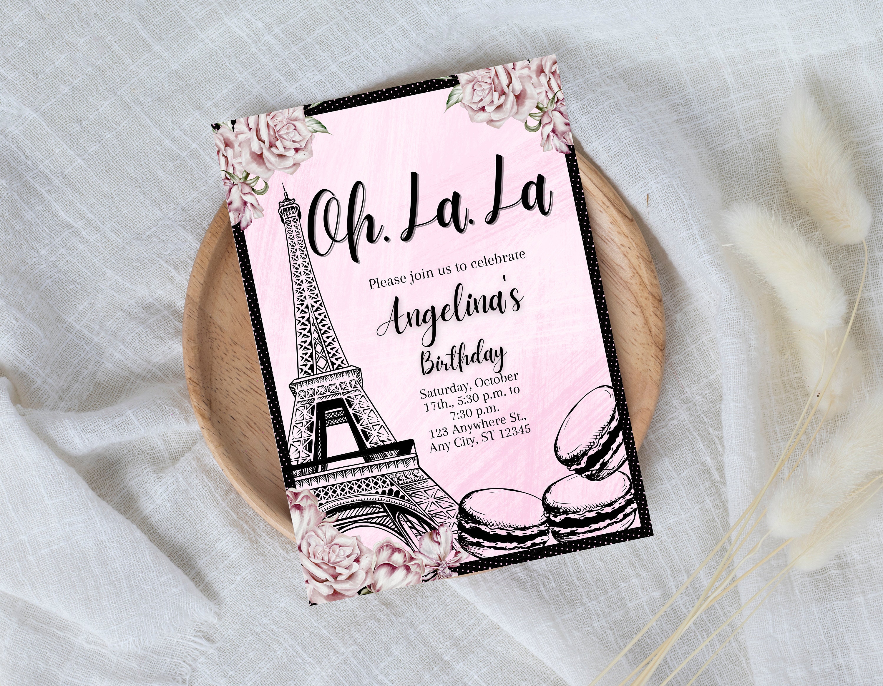 Editable Paris Themed Birthday Party Invitation, Pink Oh La La Birthday ...