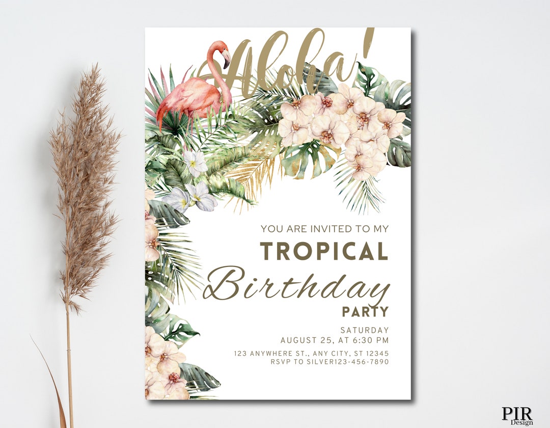 Editable Tropical Birthday Party Invitation, Aloha Birthday Invite ...