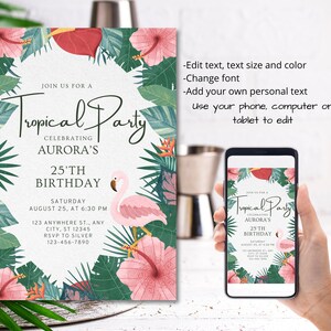 Editable Tropical Birthday Party Invitation, Tropical Party Invite ...