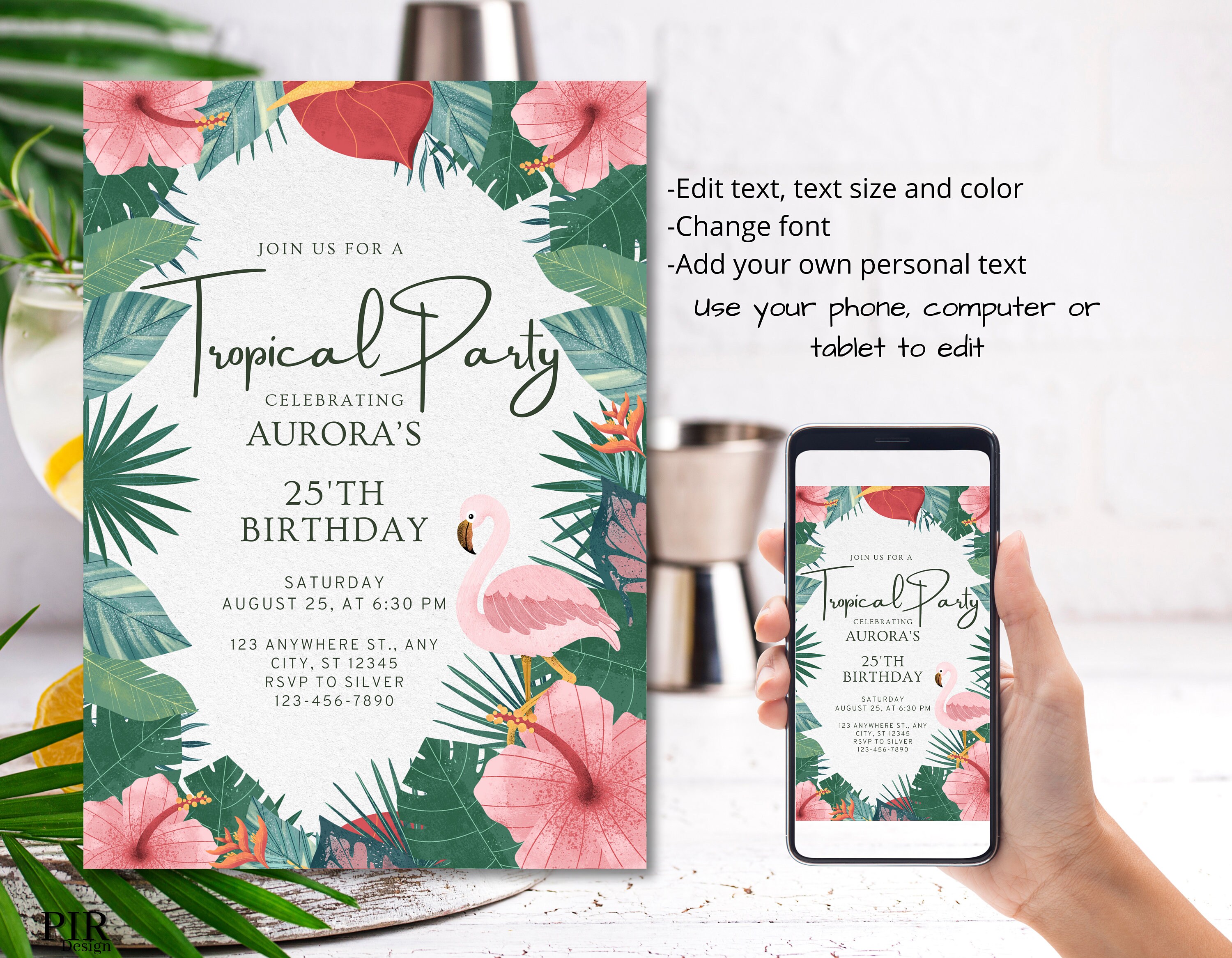 Editable Tropical Birthday Party Invitation, Tropical Party Invite ...