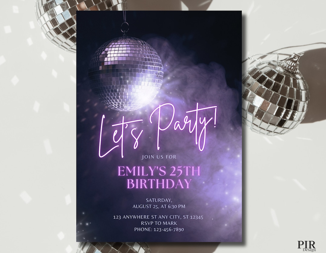 Purple Disco Birthday Invitation: Editable Party Invite (canva Template ...