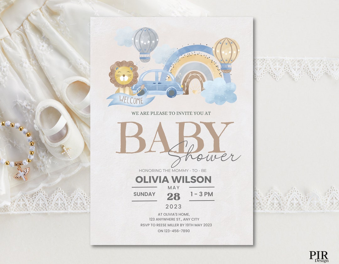 Blue Baby Shower Invitation Template, Baby Boy Invite, Printable Simple ...