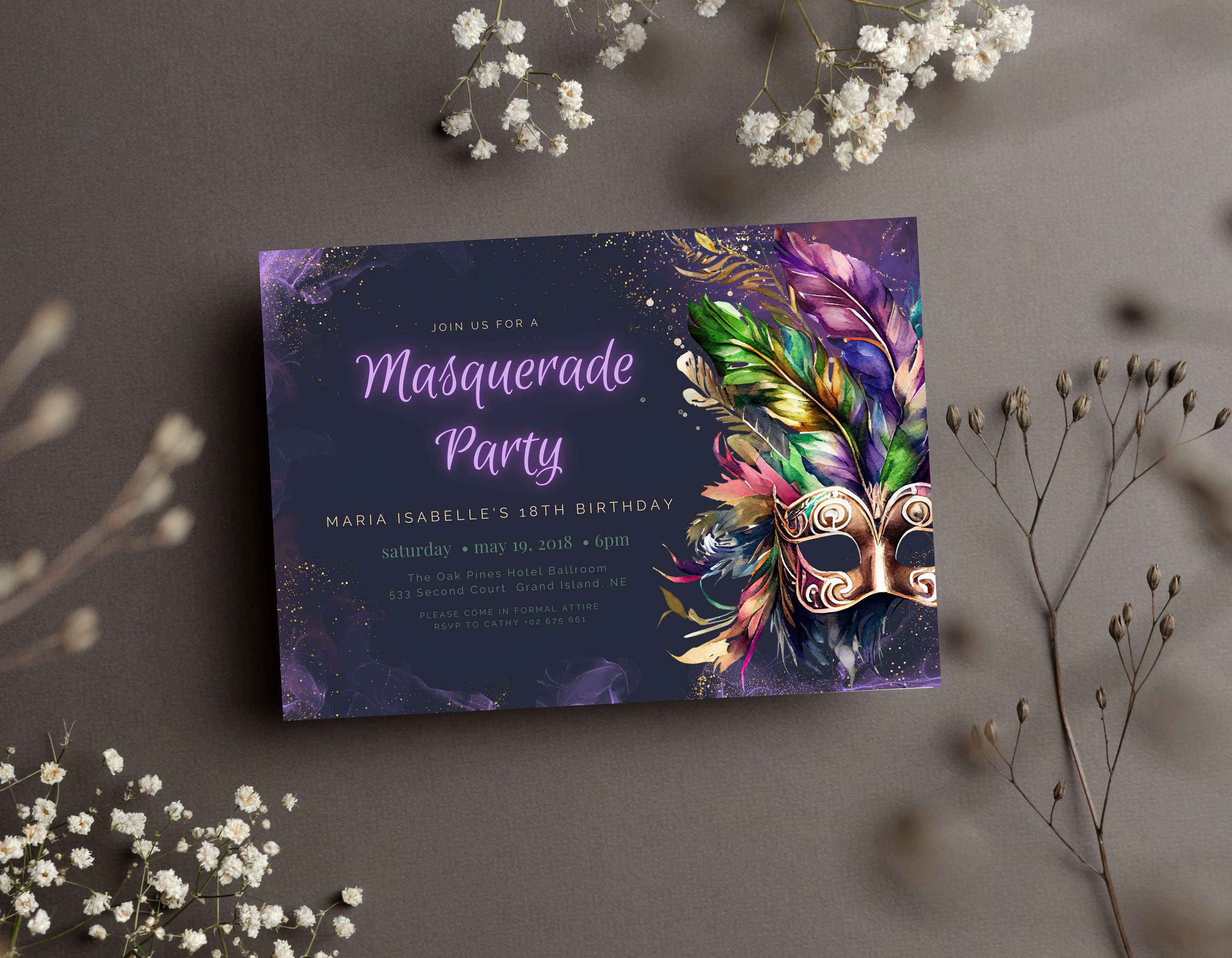 Editable Masquerade Birthday Party Invitation, Luxury Birthday Invite ...